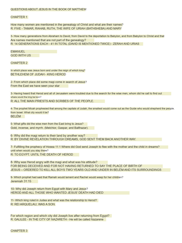 Questions About Jesus in the Book of Matthew | PDF | Jesus | John The ...