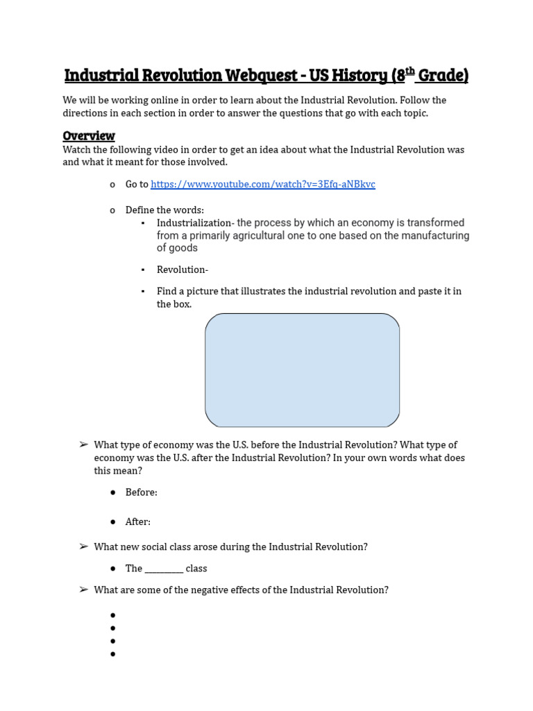 EDITED Industrial Revolution Webquest Panthers | PDF | Industrial ...