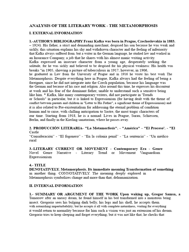 Metamorphosis Analysis | PDF | The Metamorphosis | Franz Kafka