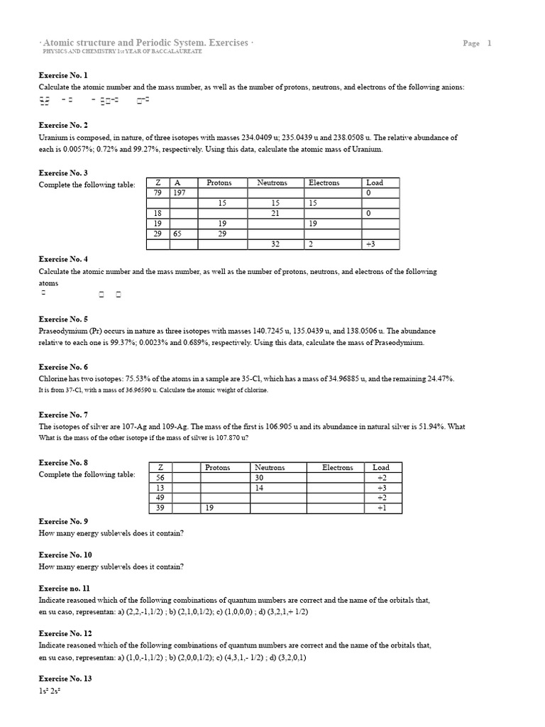Microsoft Word - 09 Exercises On The Atom and Its Bonds | PDF ...