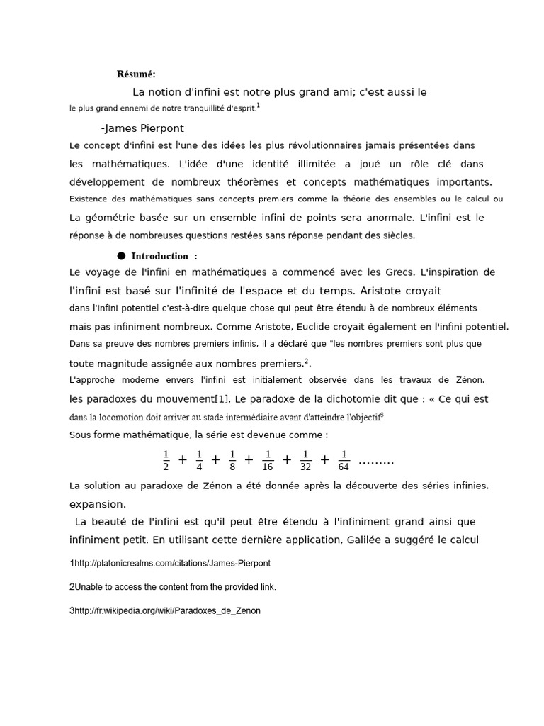 Essai Sur L'infini | PDF | Infini | Nombre réel