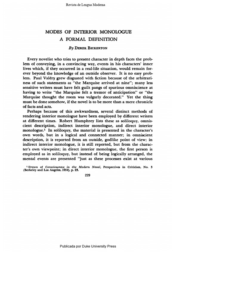 Modos de monólogo interior. Una definición formal. | PDF