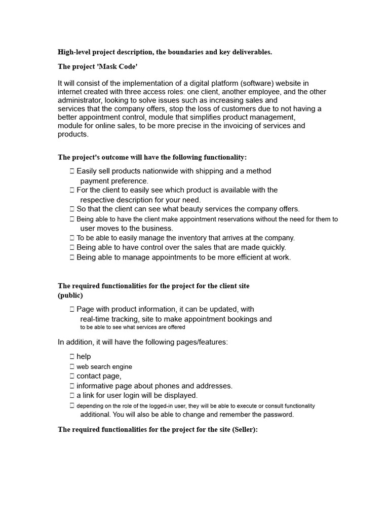 High-level description of the project | PDF | Invoice | Software