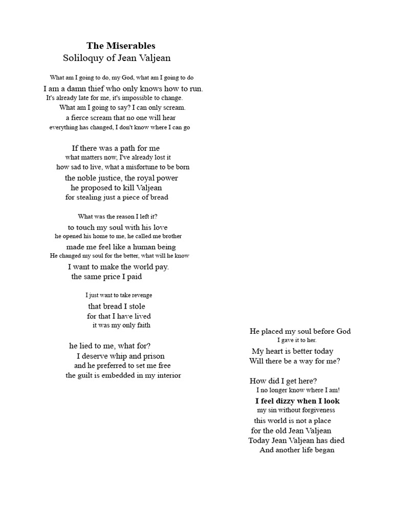 Valjean's Soliloquy - Les Misérables | PDF