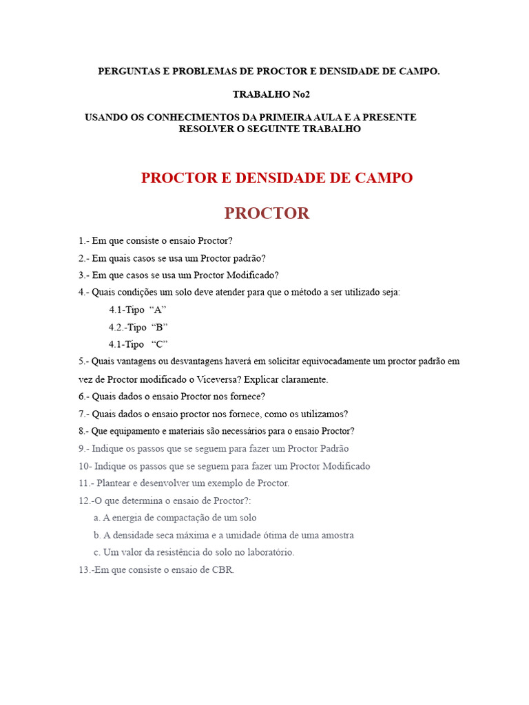 Proctor e Densidade de Campo: Guia Completo | PDF | Solo