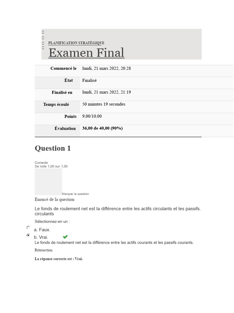 Examen Final de Planification Stratégique | PDF | Business