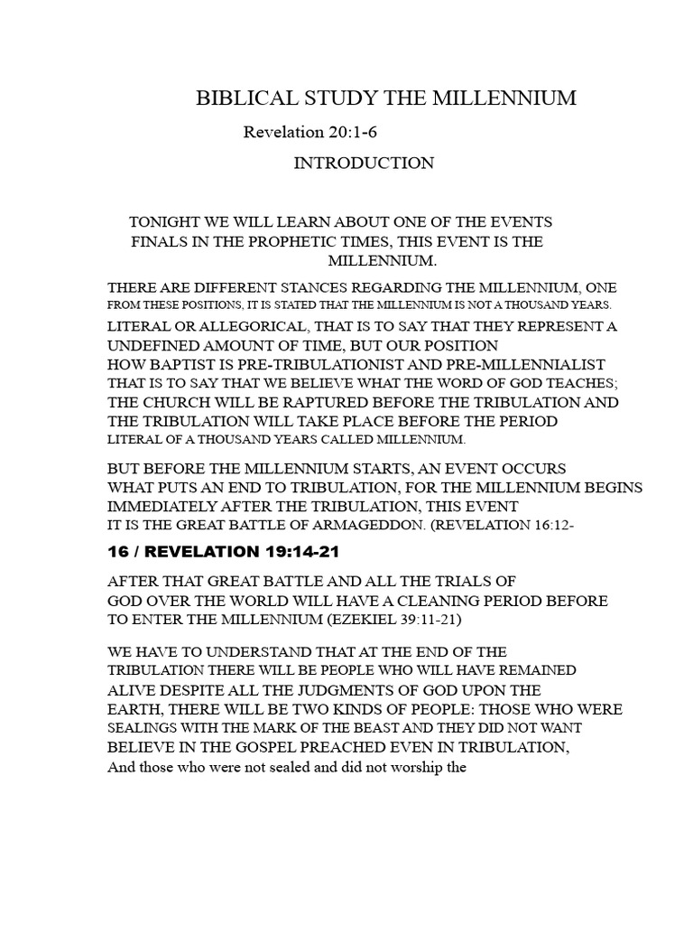 Biblical Study The Millennium | PDF | Great Tribulation | Millennialism