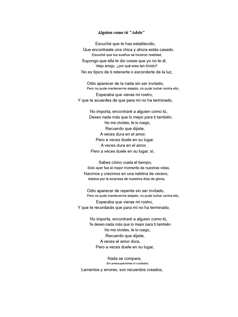 Alguien Como Tú Adele Letra | PDF | Amor