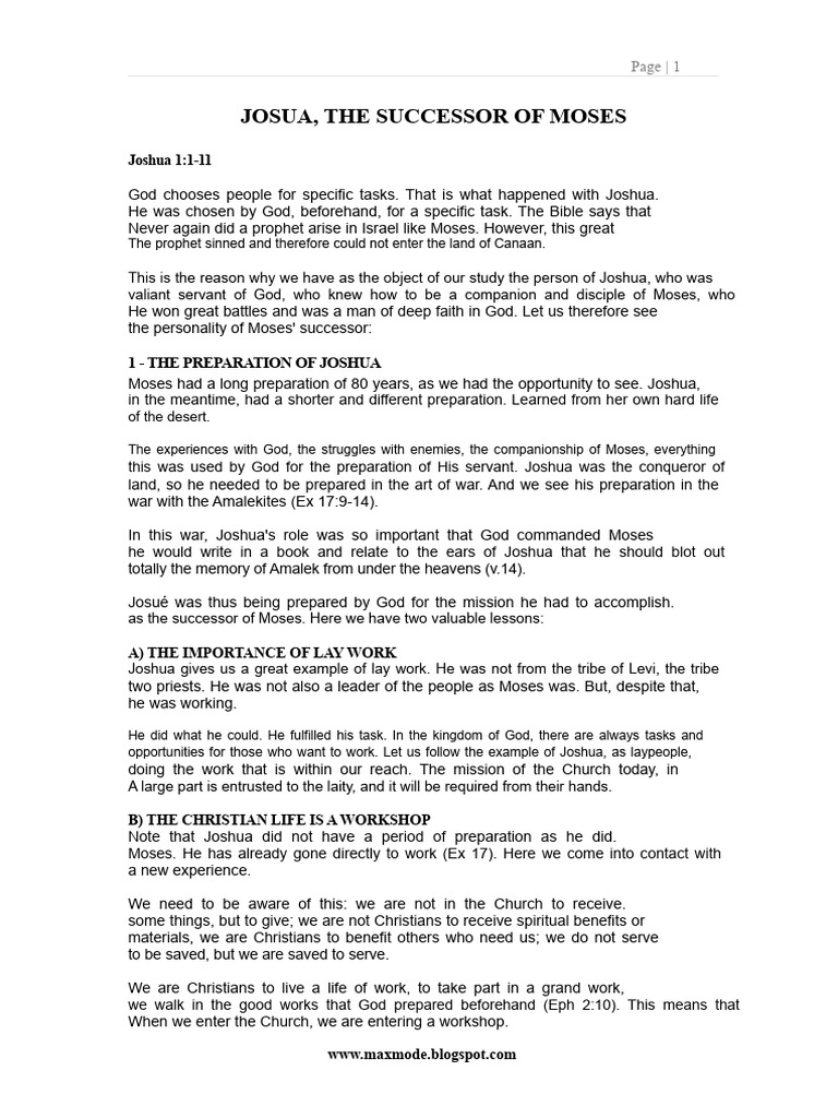 Joshua, the Successor of Moses | PDF | Joshua | Moses