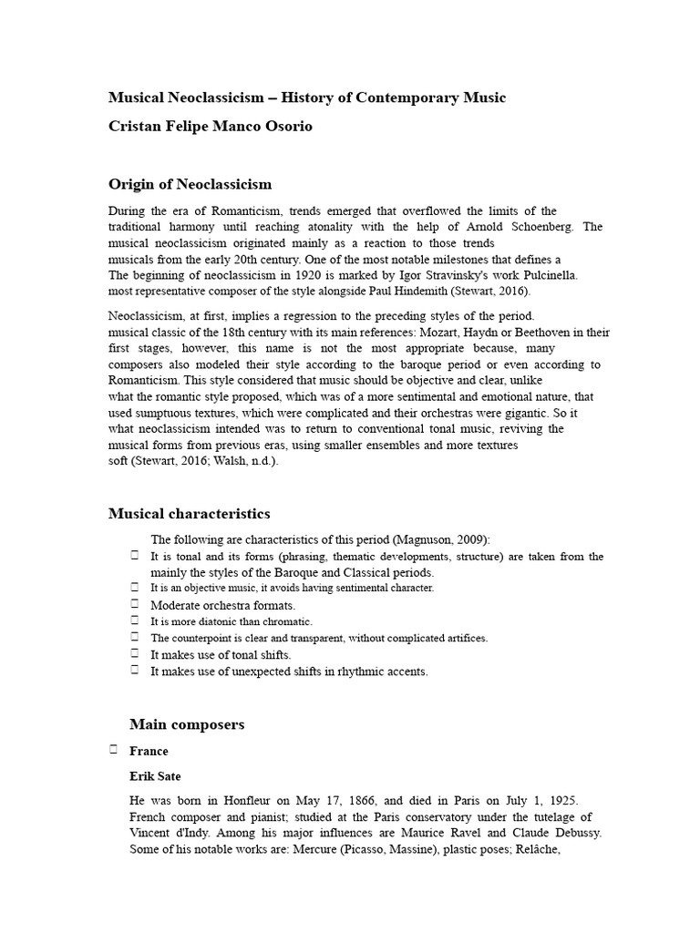 Overview of Musical Neoclassicism | PDF | Musicology | Classical Music