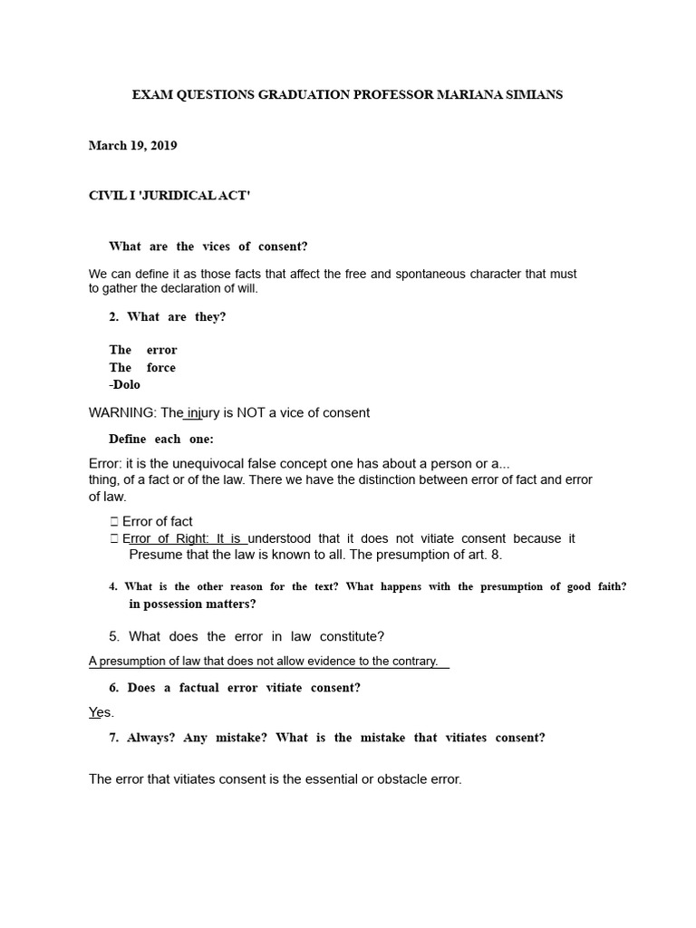 Graduation Exam Questions Prof. Mariana Simians | PDF | Divorce | Marriage