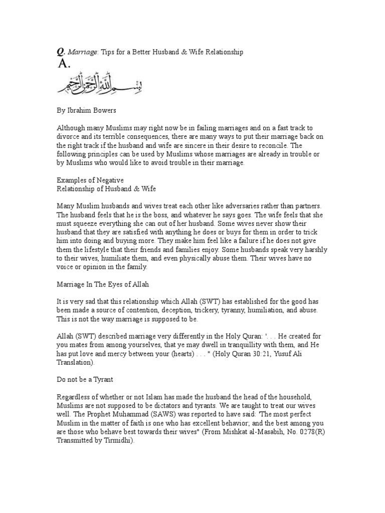Tips For A Better Husband & Wife Relationship | PDF | Wife | God In Islam