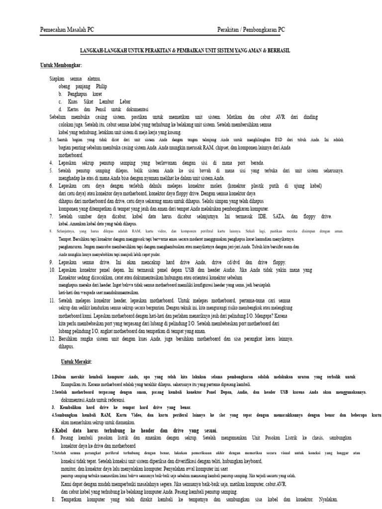 Langkah-Langkah Dalam Merakit Dan Membongkar PC | PDF