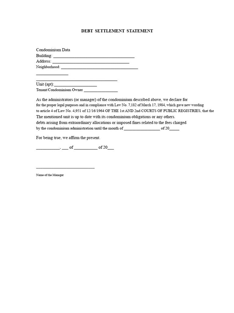 Declaration of Debt Settlement | PDF