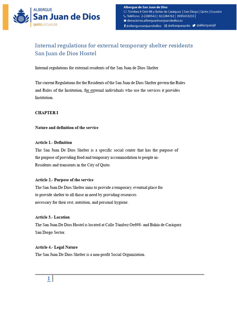 San Juan de Dios Shelter Resident Guidelines | PDF | Homelessness