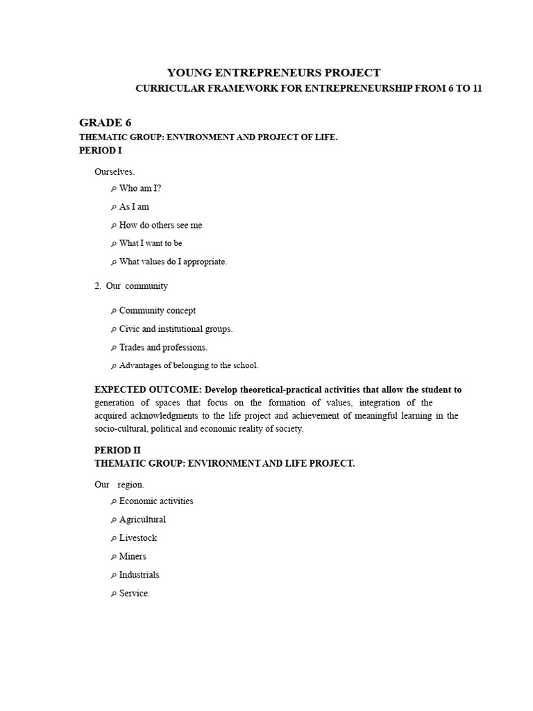 Young Entrepreneurs Curriculum Framework | PDF | Entrepreneurship ...