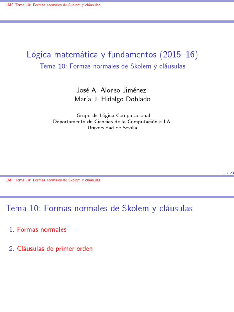 Formas Normales de Skolem y Cláusulas | PDF | Álgebra de Boole ...