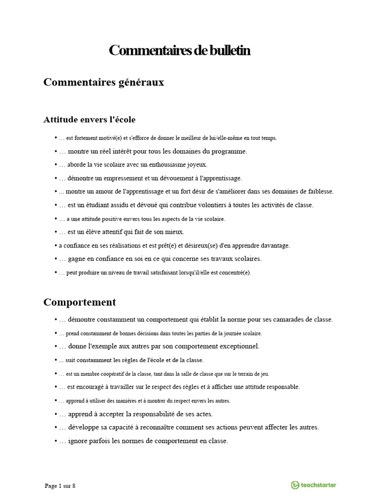 Commentaires de bulletin scolaire | PDF | Mathématiques