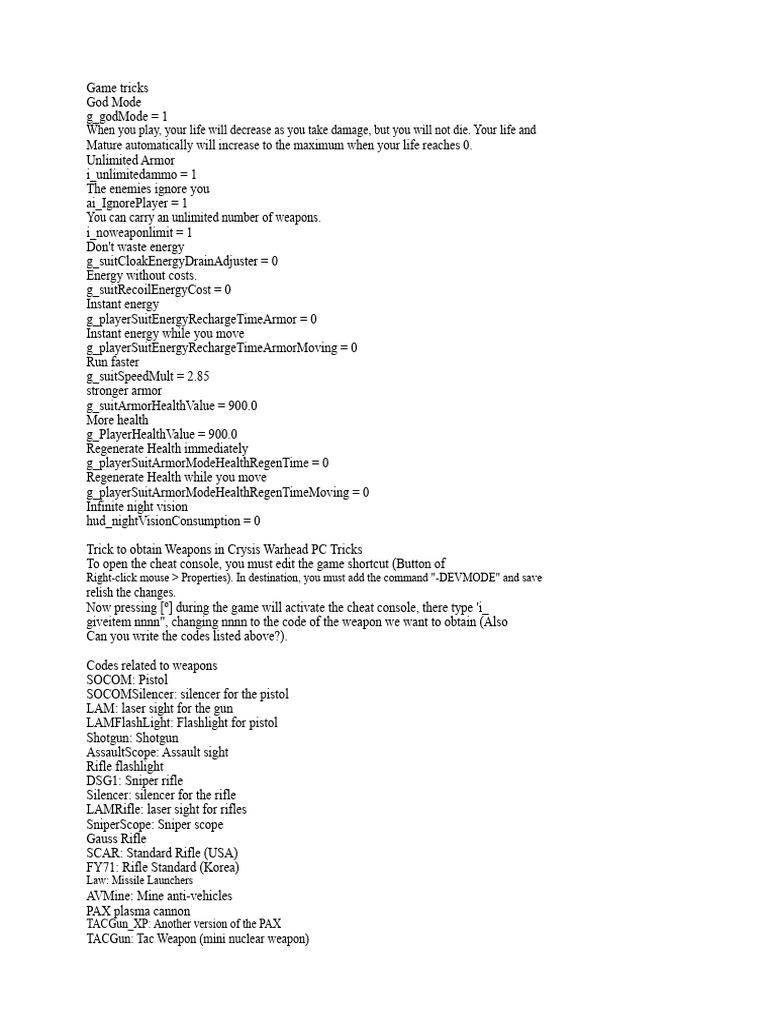 Crysis Cheats | PDF