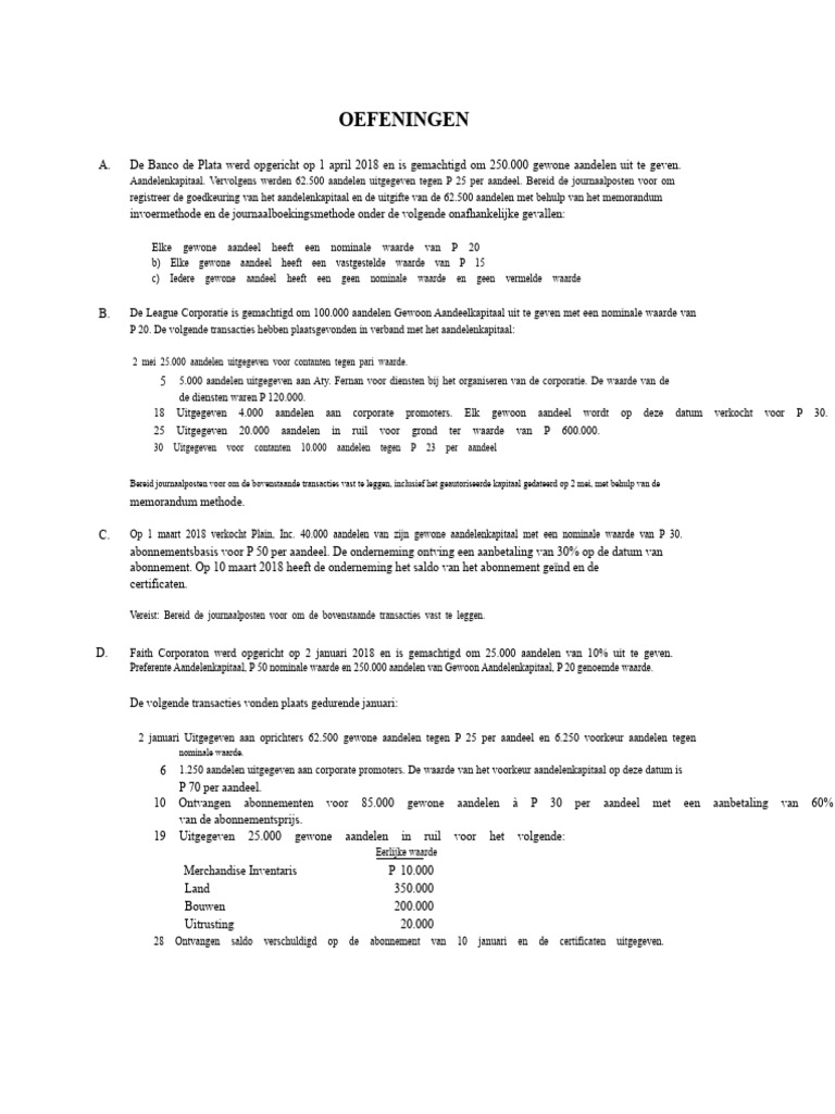 Oefeningen Over de Oprichting Van Een Onderneming | PDF