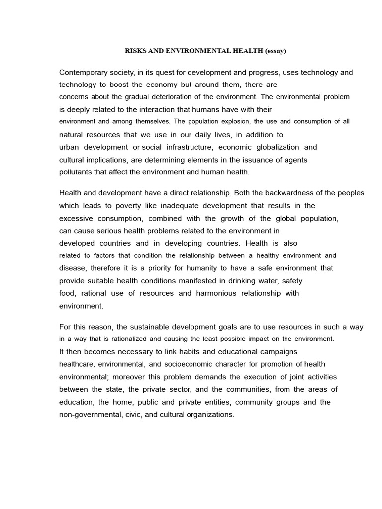 Essay On Risks and Environmental Health | PDF | Environmental Health | Risk