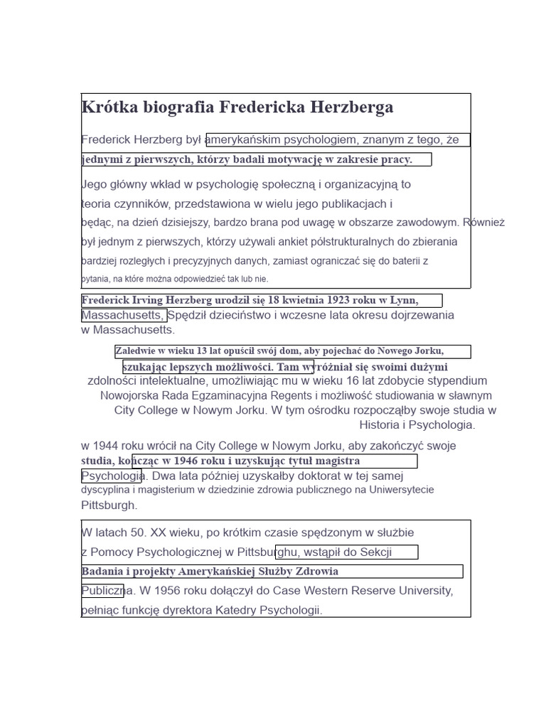 Krótka Biografia Fredericka Herzberga | PDF