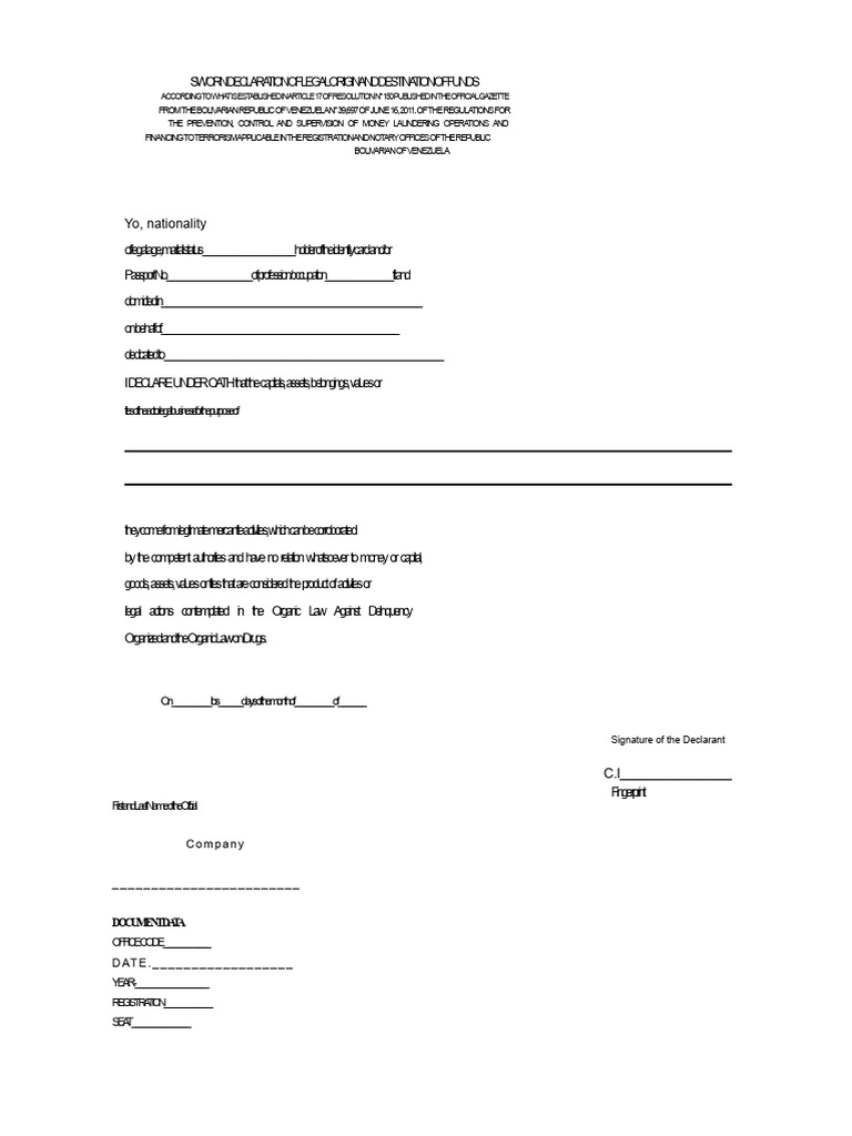 Sworn Declaration of Fund Origin | PDF