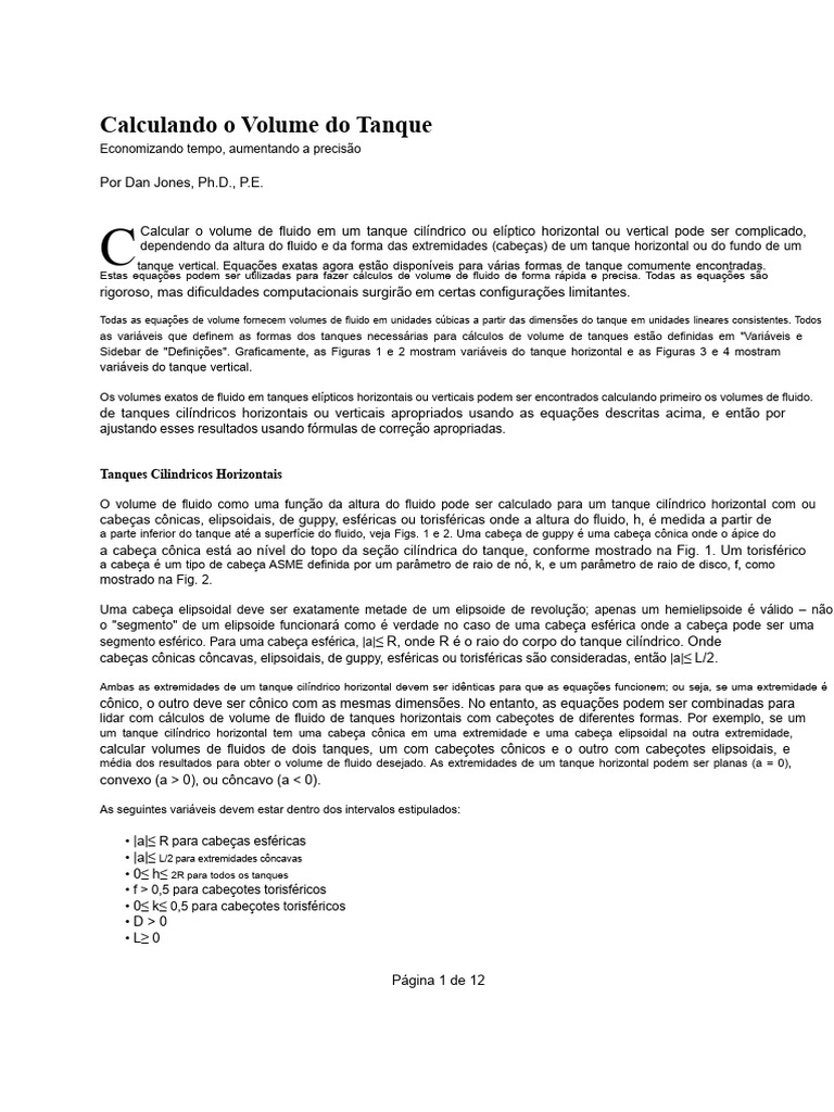 Calculando o Volume Do Tanque | PDF