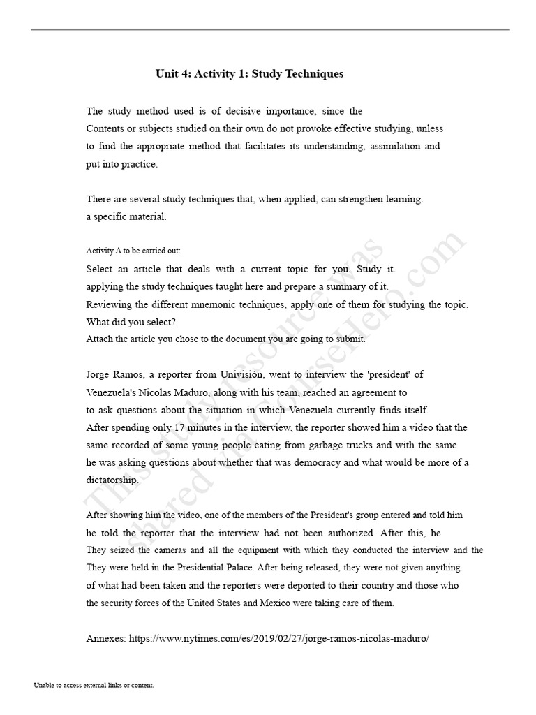 Unit 4 Activity 1 Study Techniques PDF | PDF