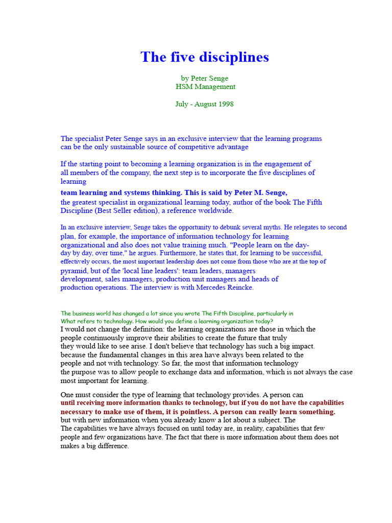 The Five Disciplines - Peter Senge | PDF | Information | Learning