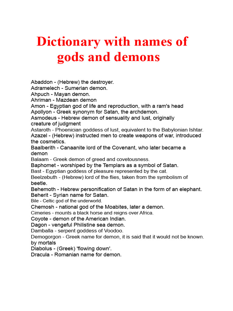 Dictionary of Names of Gods and Demons | PDF | Satan | Demons