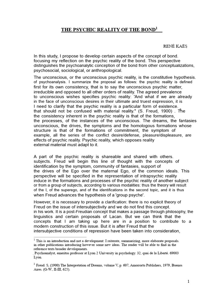 Kaës, R. (2009) - The Psychic Reality of The Bond | PDF ...