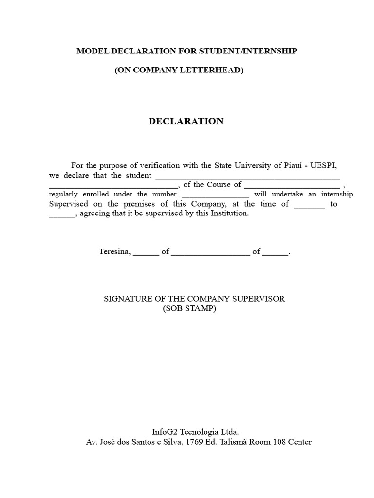 Internship Declaration Template | PDF