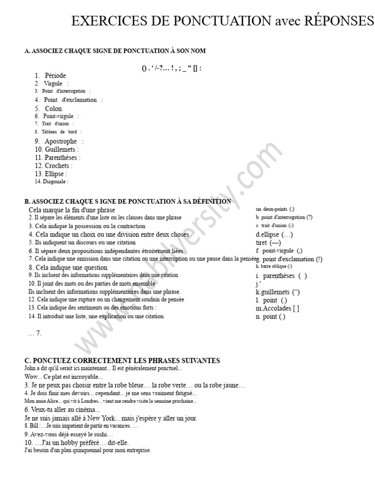 Exercices de Ponctuation | PDF | Phrase | Guillemet