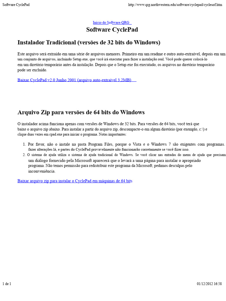 Instalação do Software CyclePad | PDF