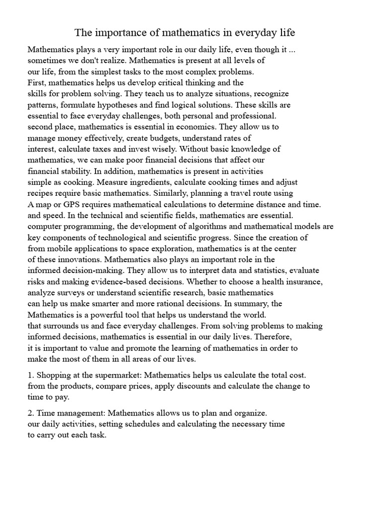 The Importance of Mathematics in Everyday Life | PDF | Mathematics ...