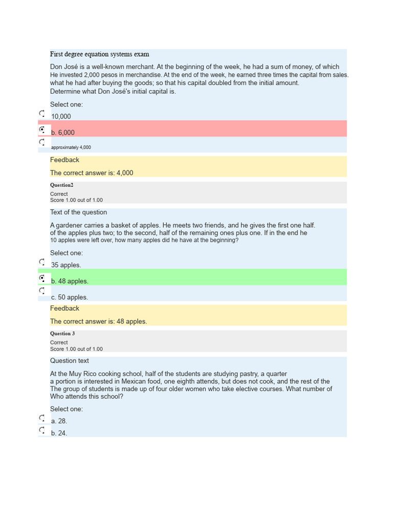Exam Systems of First Degree Equations | PDF | Mathematics