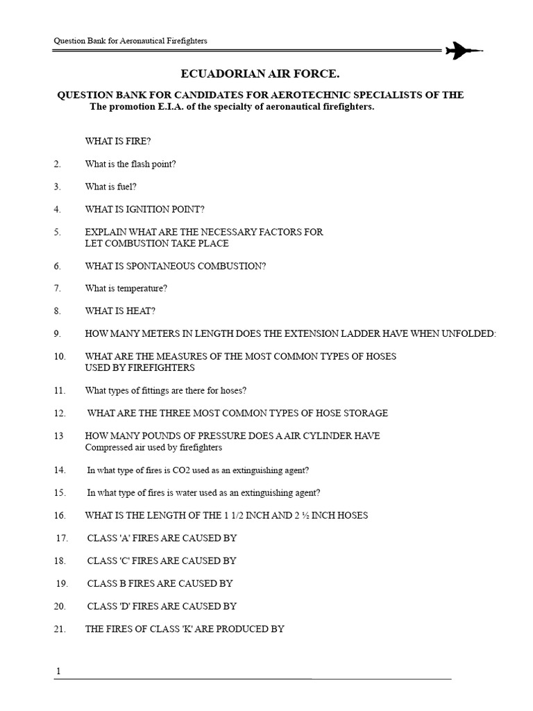 Bank of Questions For Aeronautical Firefighters | PDF | Fires | Firefighter