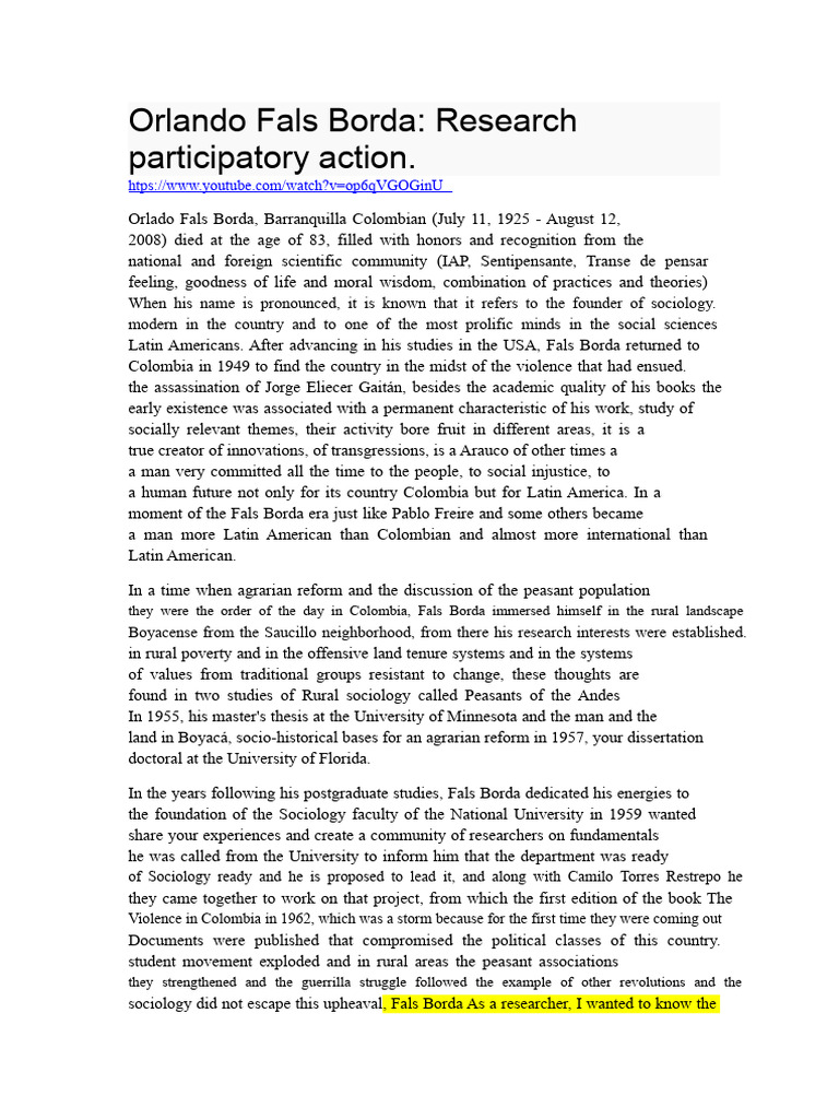 Orlando Fals Borda | PDF | Colombia | Knowledge