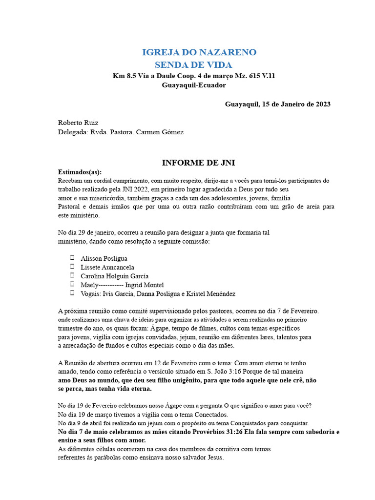 RELATÓRIO JNI 2022 | PDF | Amor | Evangelho de João