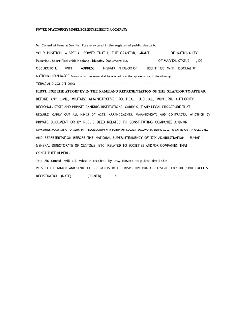 Power of Attorney for Company Formation | PDF