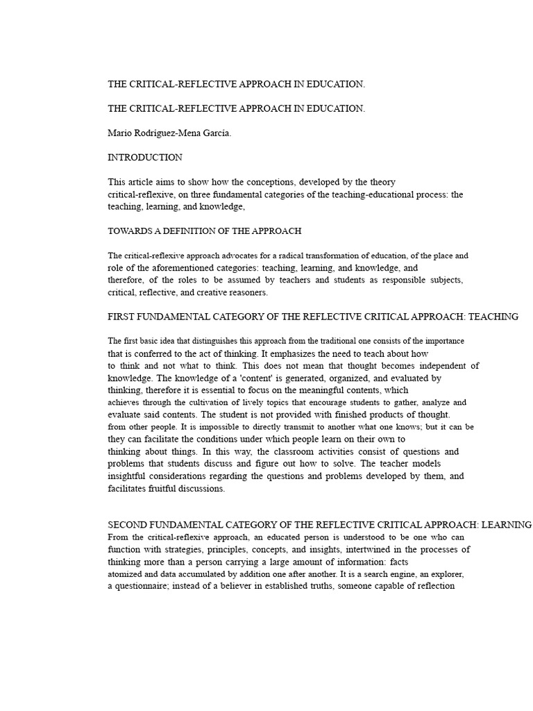 Critical-Reflective Approach in Education | PDF | Knowledge | Thought