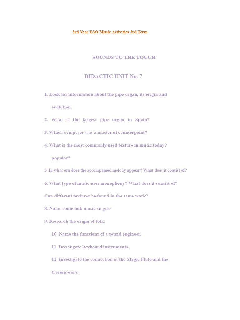ACTIVITIES 3rd ESO MUSIC 3rd TERM | PDF | Musical Instruments ...