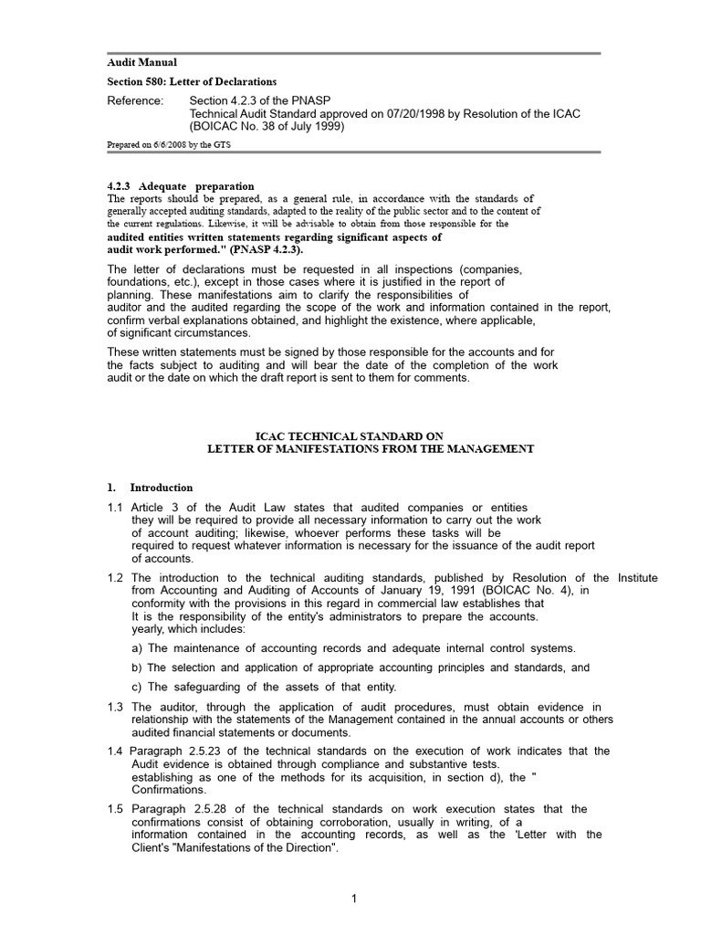 MA580 Letter of Manifestations | PDF | Audit | Auditor's Report
