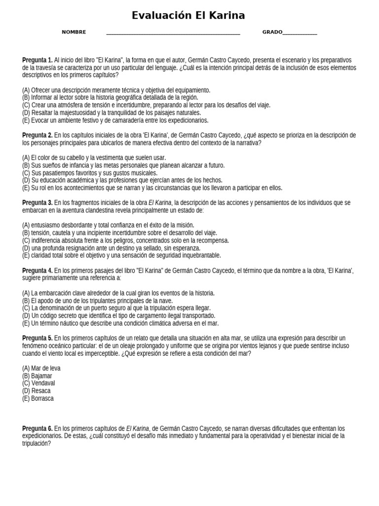 Prueba de Libro El Karina de German Castro Caycedo | PDF
