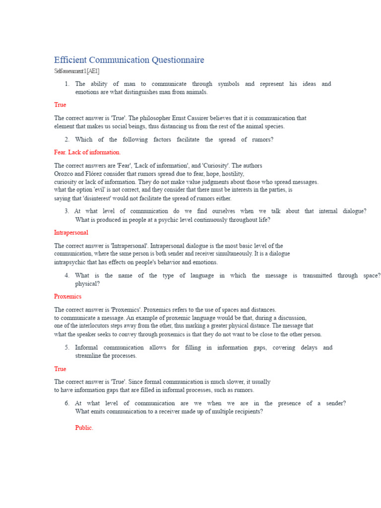 Effective Communication Questionnaire Mona | PDF | Communication ...