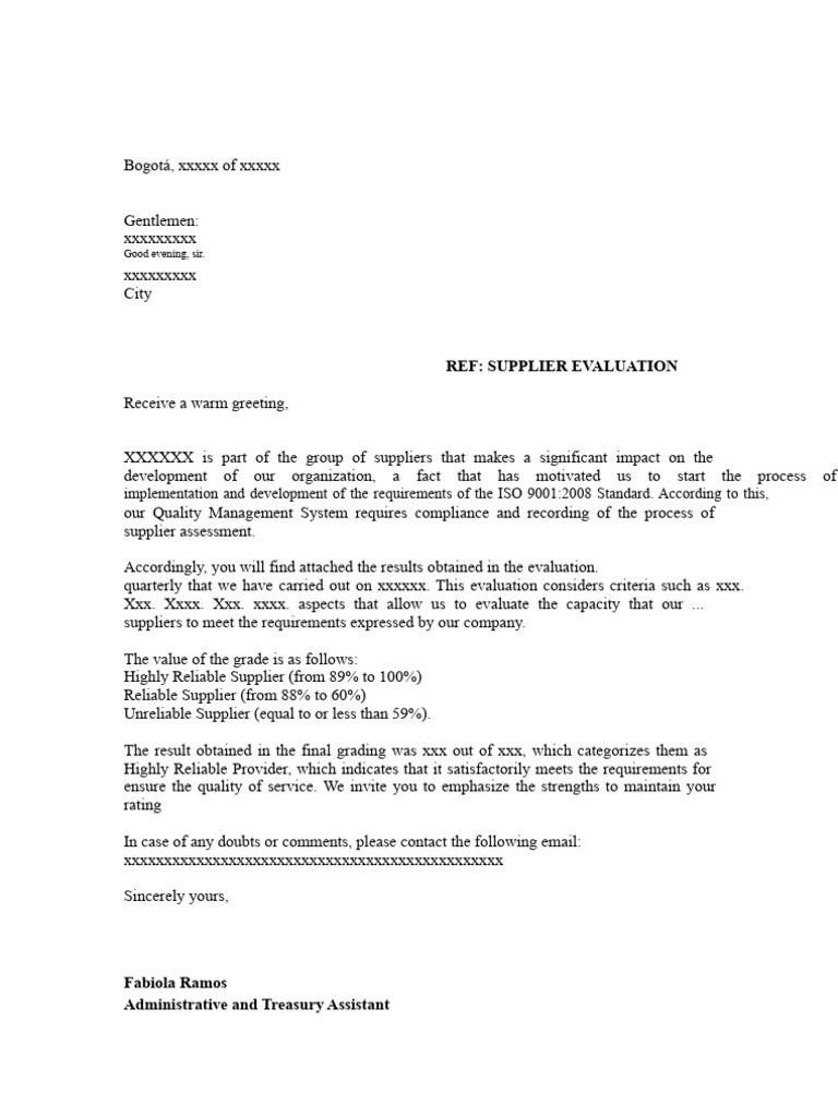Supplier Evaluation Letter 2021 | PDF
