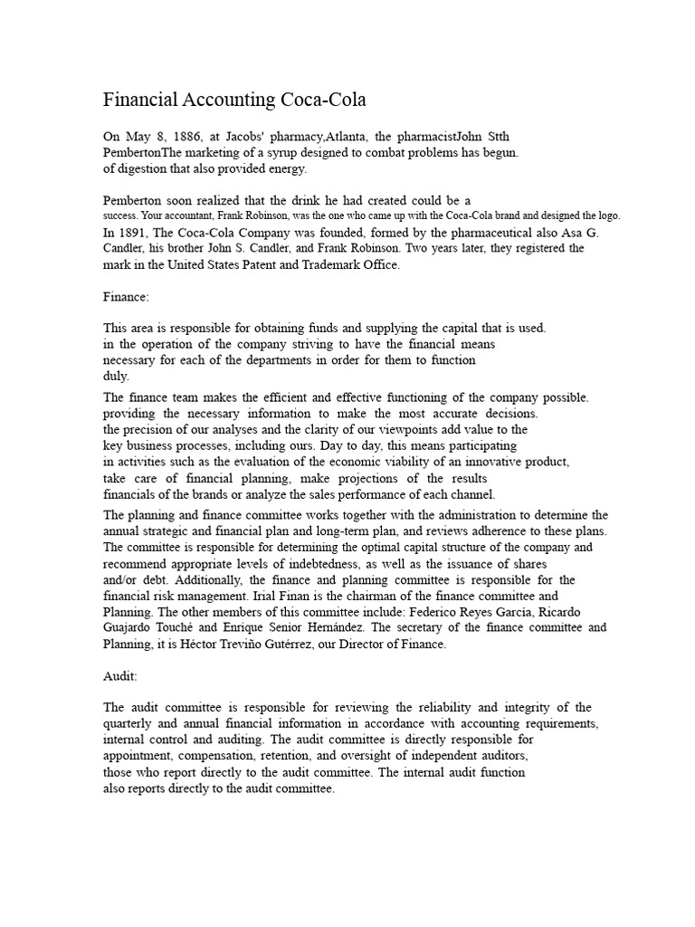 Financial Accounting Overview: Coca-Cola & Bimbo | PDF | Audit ...