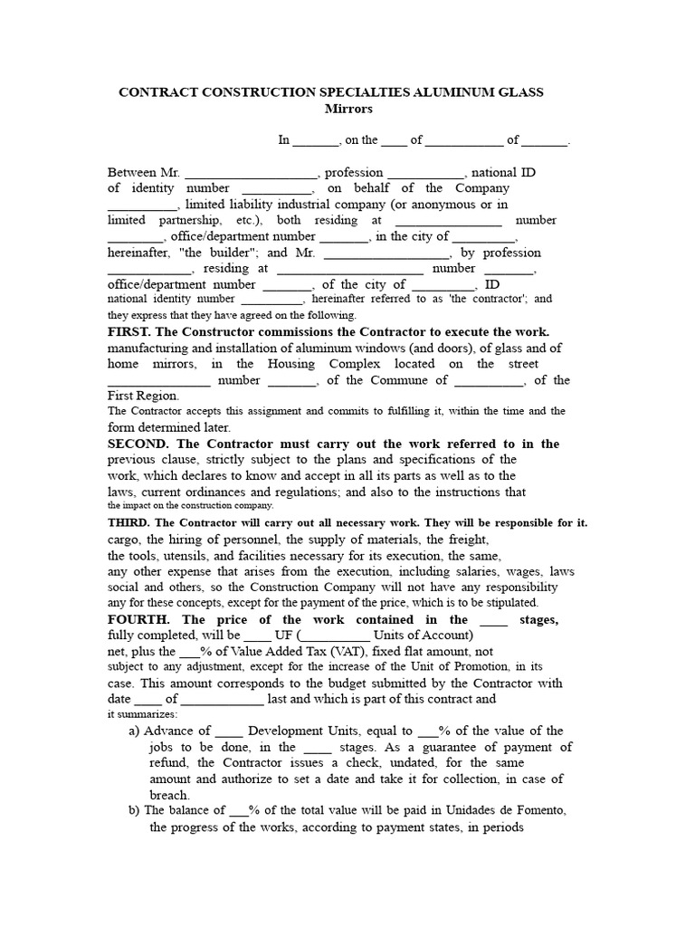Contract For The Construction of Aluminum, Glass, and Mirror ...