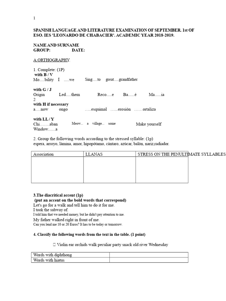 Spanish Language and Literature Exam From September 2019. | PDF ...